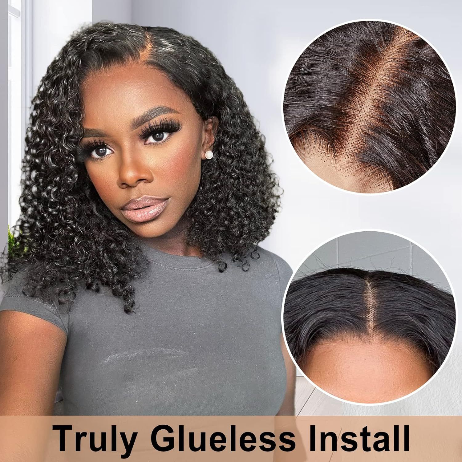 Best price for Wig, lace black short curly hair, small curly hair, high ...