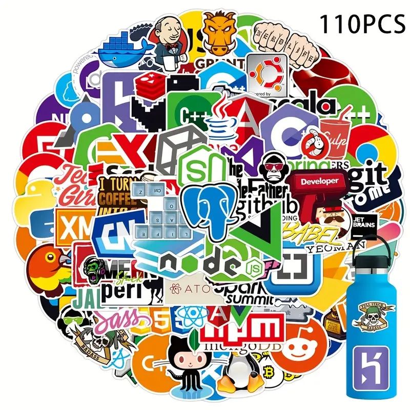 Best price for 110pcs Programmer Logo Stickers Pack For Laptop, Funny ...