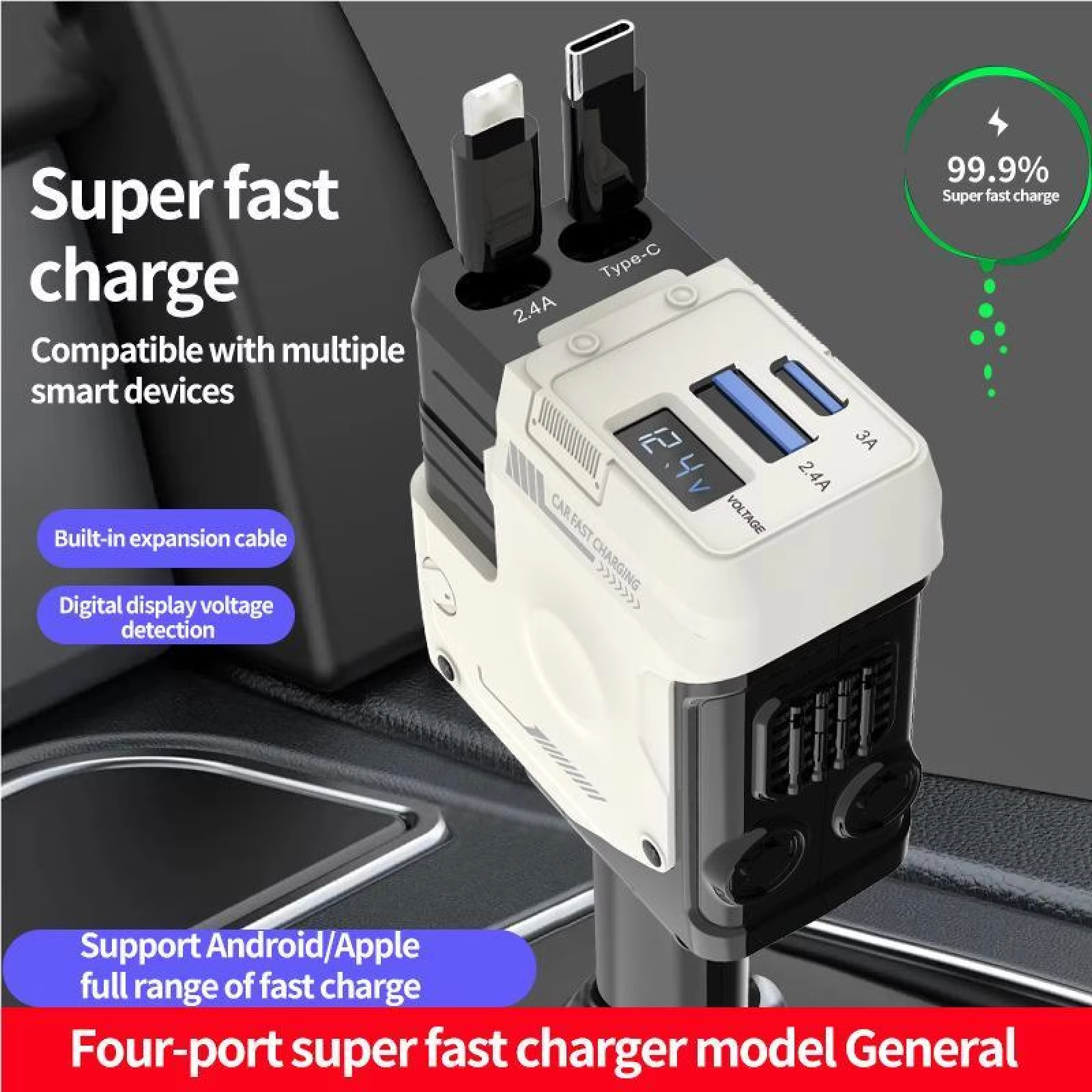 Best price for 4 in 1 Retractable Car Charger 66W Fast Charging Cable ...