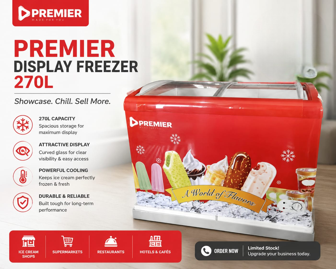 Best price for Premier 270L Display Freezer – Commercial Glass Top Deep ...